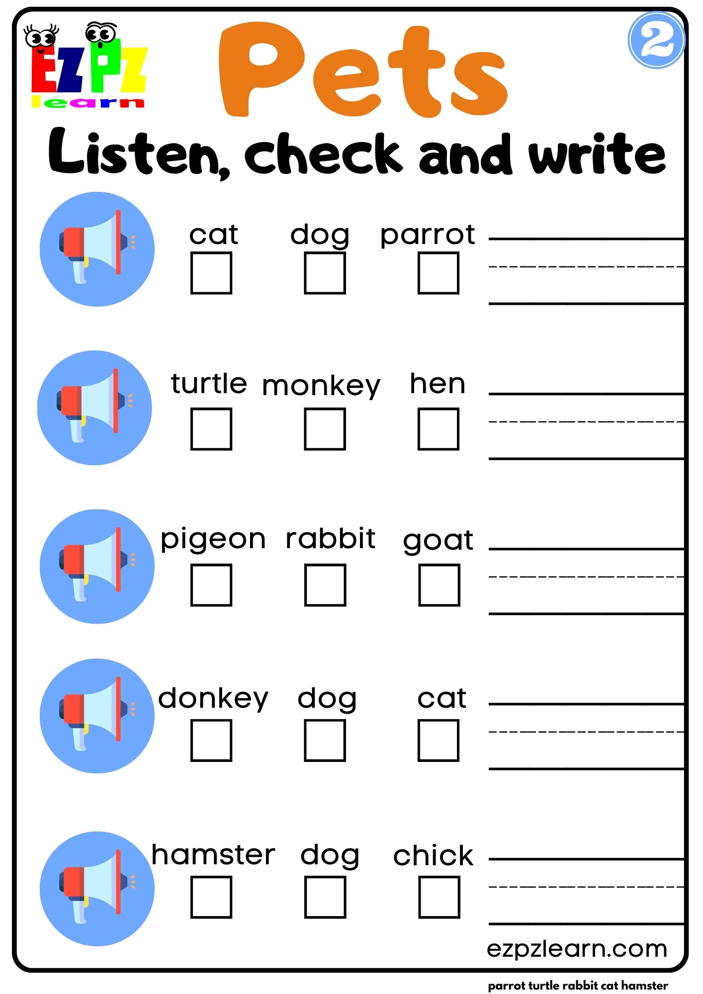Interactive Worksheet for Pets Listen Check and Write Activity for Kids ... Interactive Worksheet for Pets Listen Check and Write Activity for Kids ...